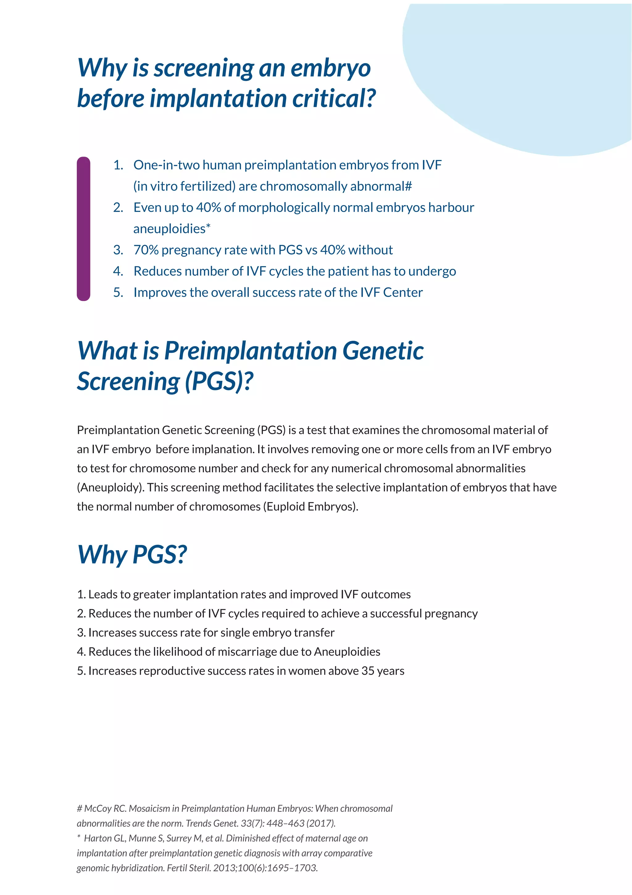 Preimplantation genetic screening & diagnosis brochures | PDF
