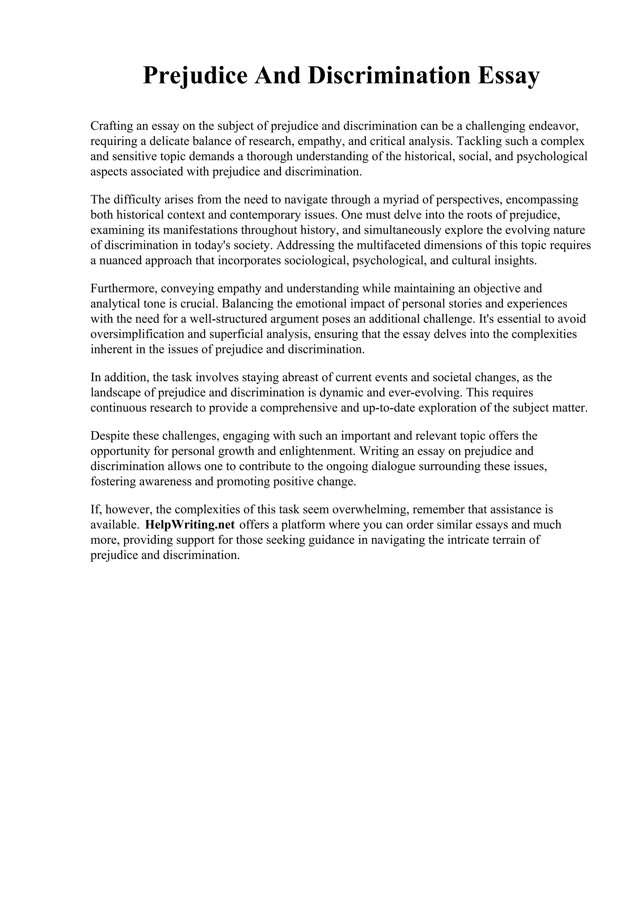 Prejudice And Discrimination Essay. Roane State Community College | PDF