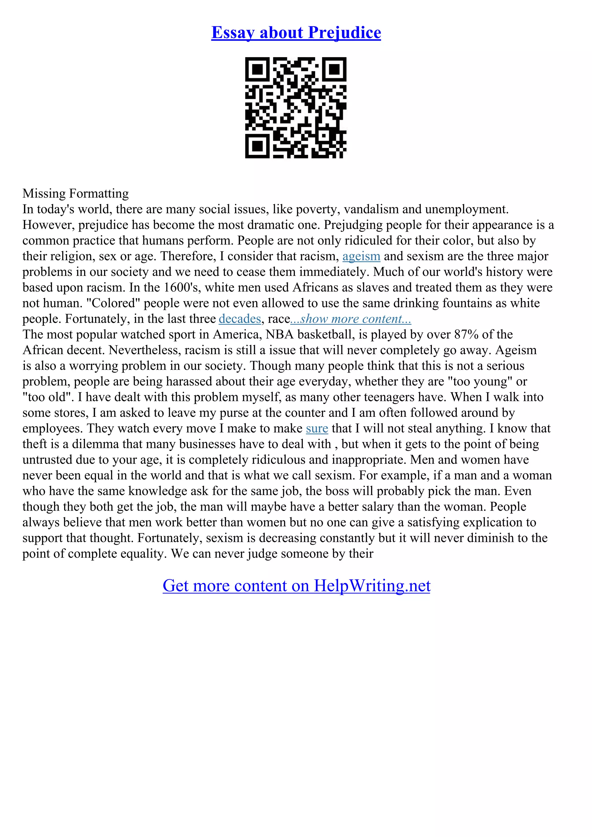 Prejudice Definition Essay | PDF