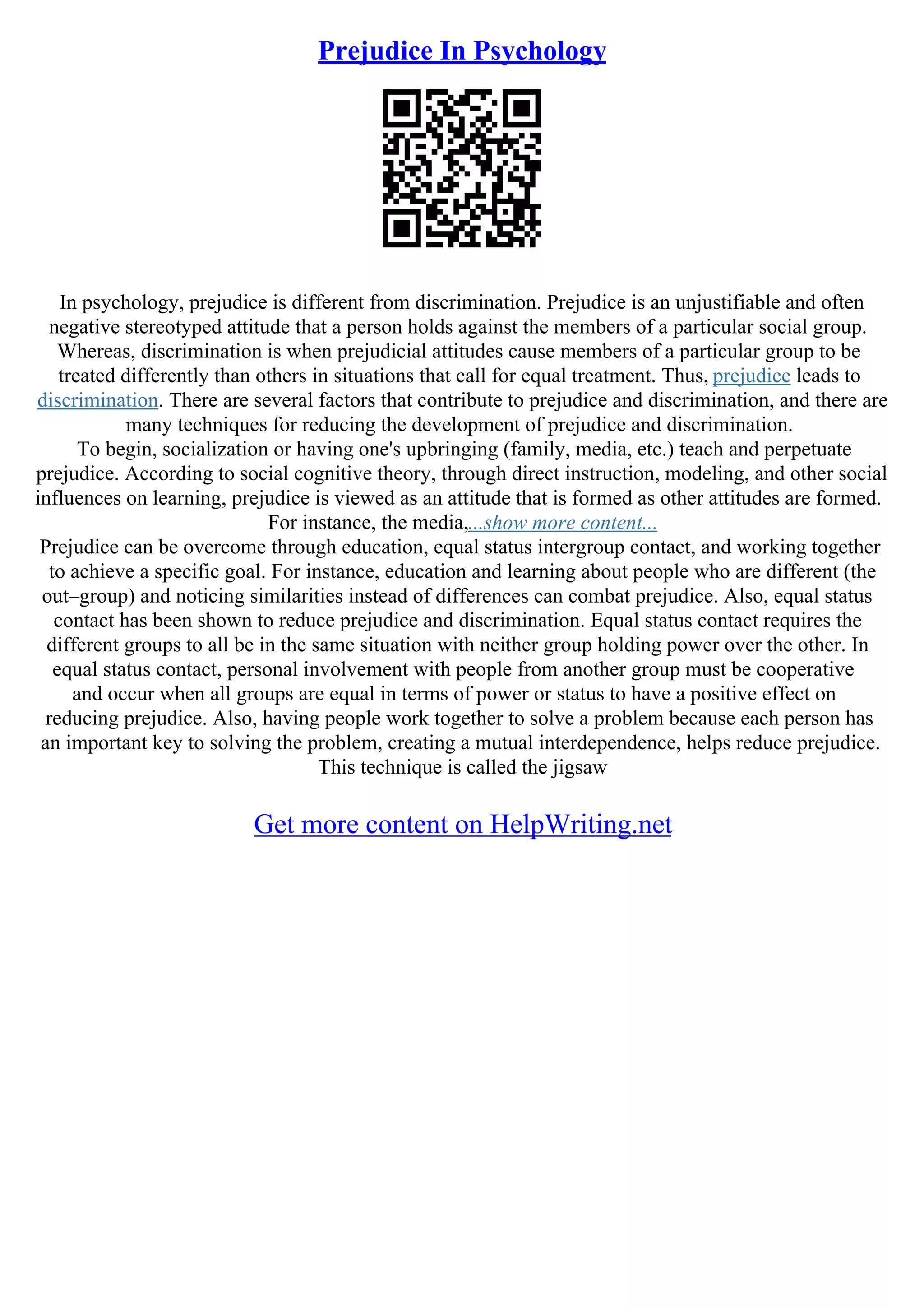 Prejudice Definition Essay | PDF