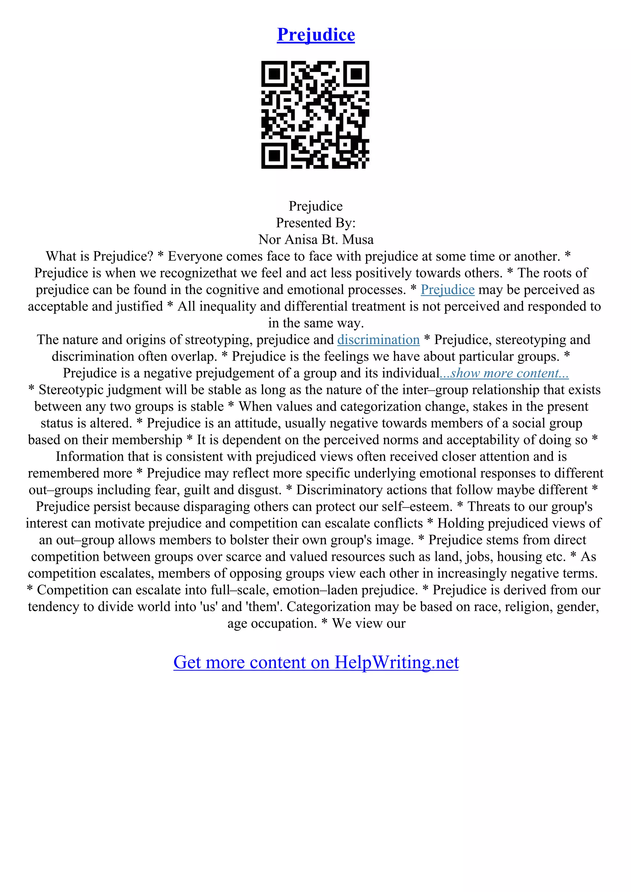 Prejudice Definition Essay | PDF