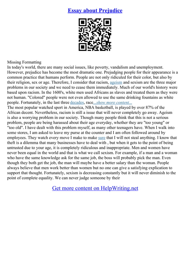 Prejudice Definition Essay | PDF