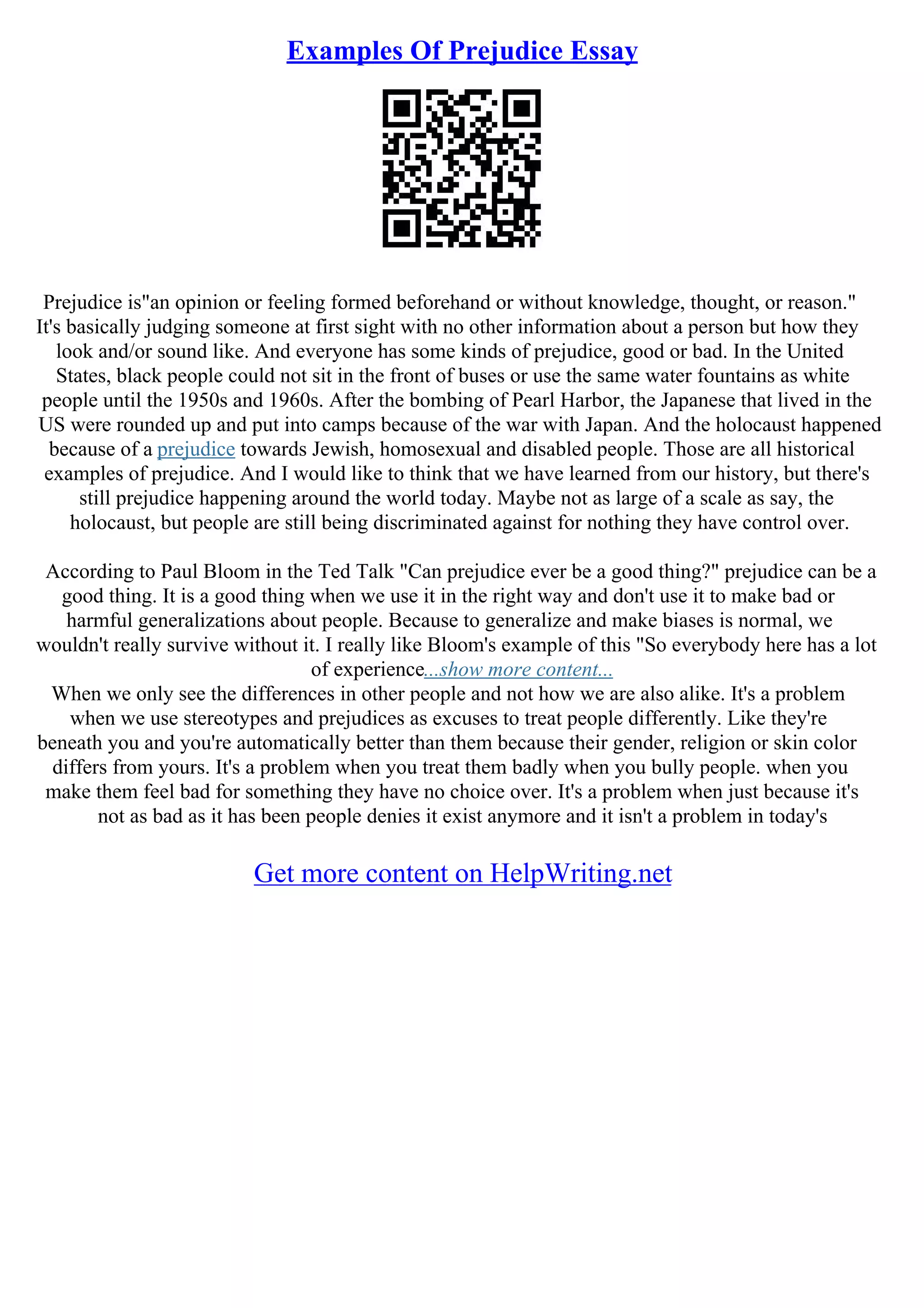 Prejudice Essay Examples | PDF