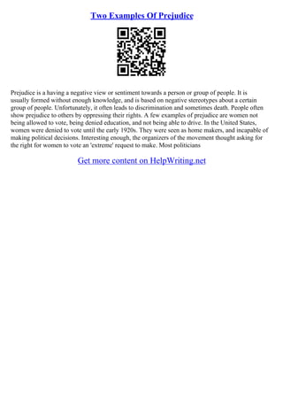 Prejudice Essay Examples | PDF | Debated Sensitive Social Issues ...
