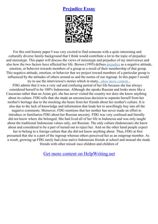 Prejudice Essay Examples | PDF | Debated Sensitive Social Issues ...