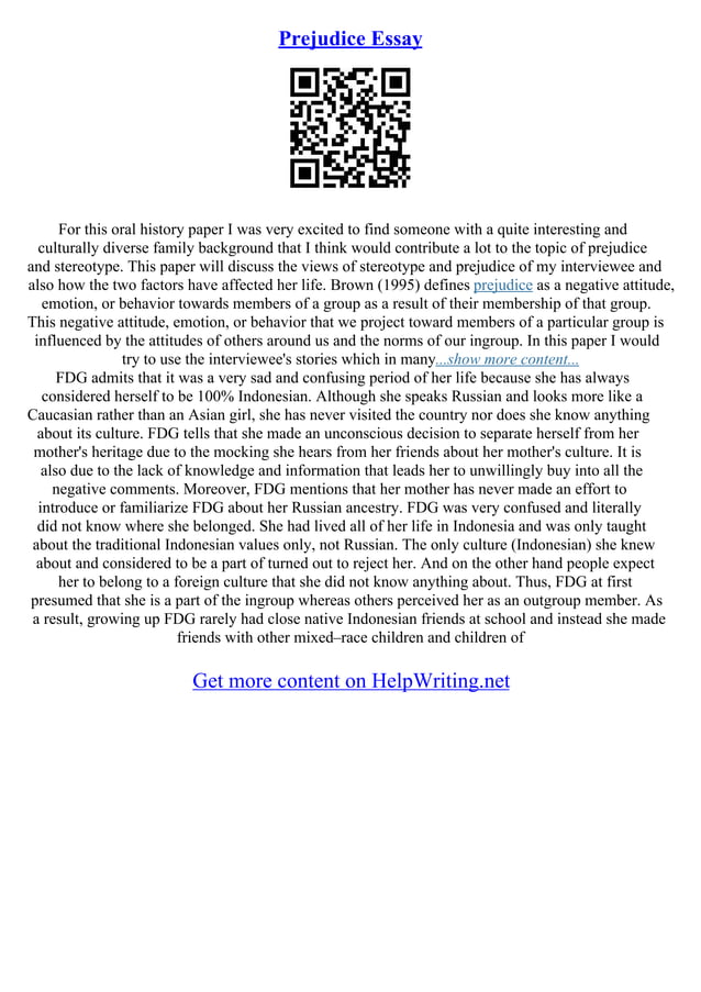 Prejudice Essay Examples | PDF | Debated Sensitive Social Issues ...