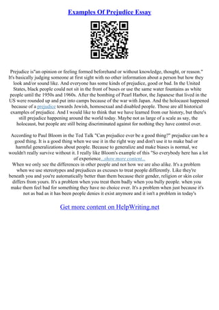 Prejudice Essay Examples | PDF | Debated Sensitive Social Issues ...