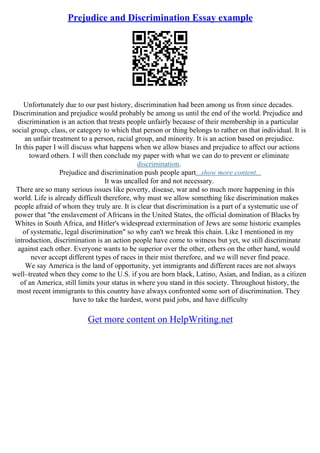 Prejudice Essay Examples | PDF | Debated Sensitive Social Issues ...