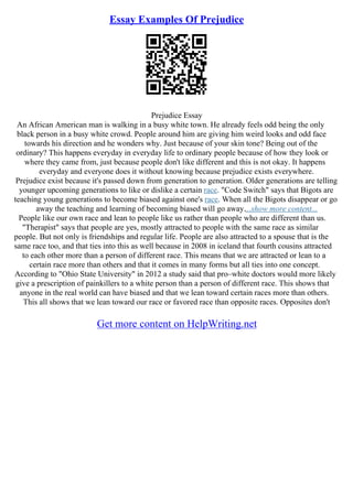 Prejudice Essay Examples | PDF