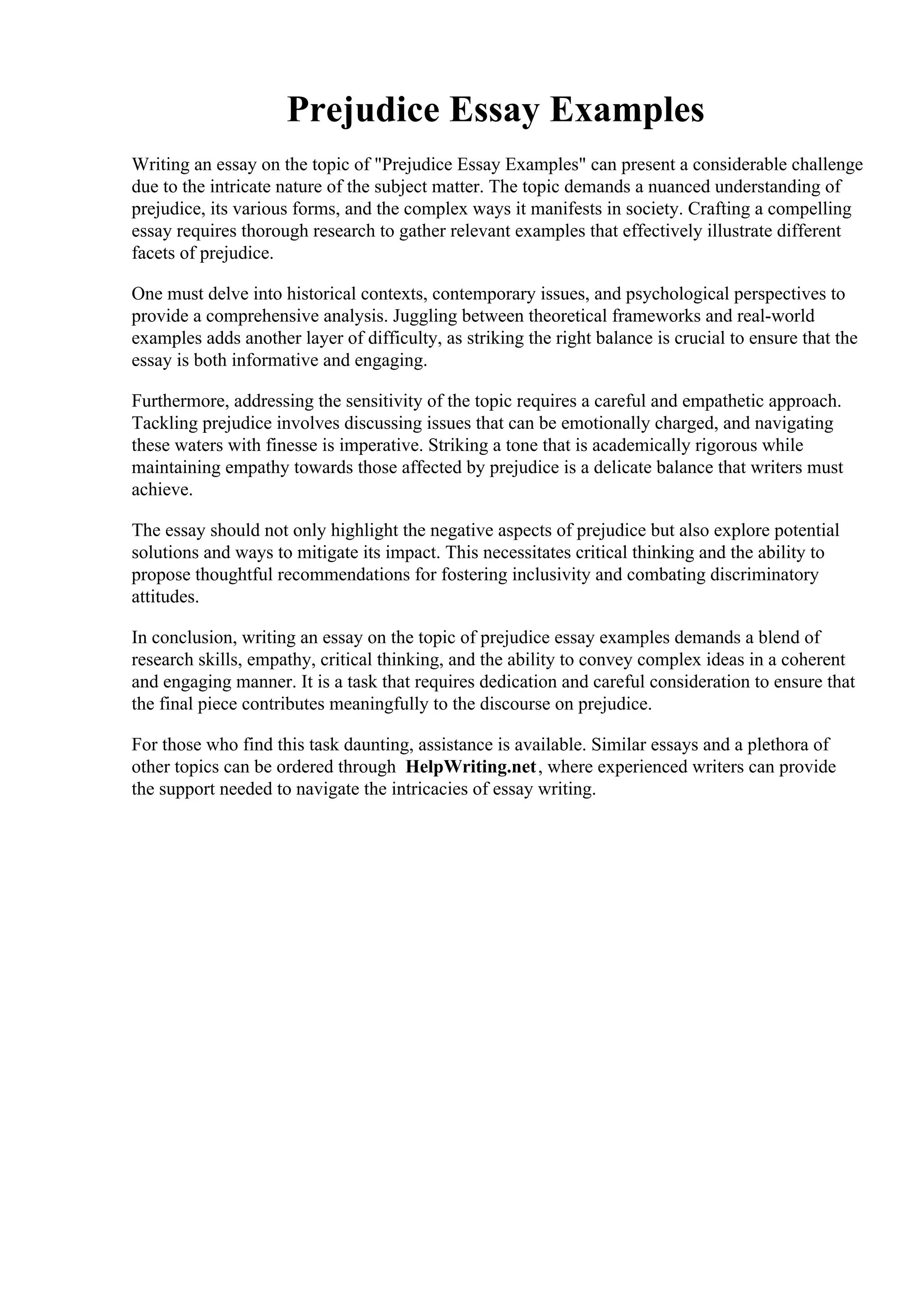 Prejudice Essay Examples | PDF