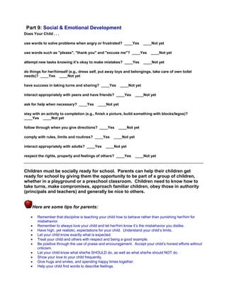Prekkindergartenreadinesschecklist | PDF