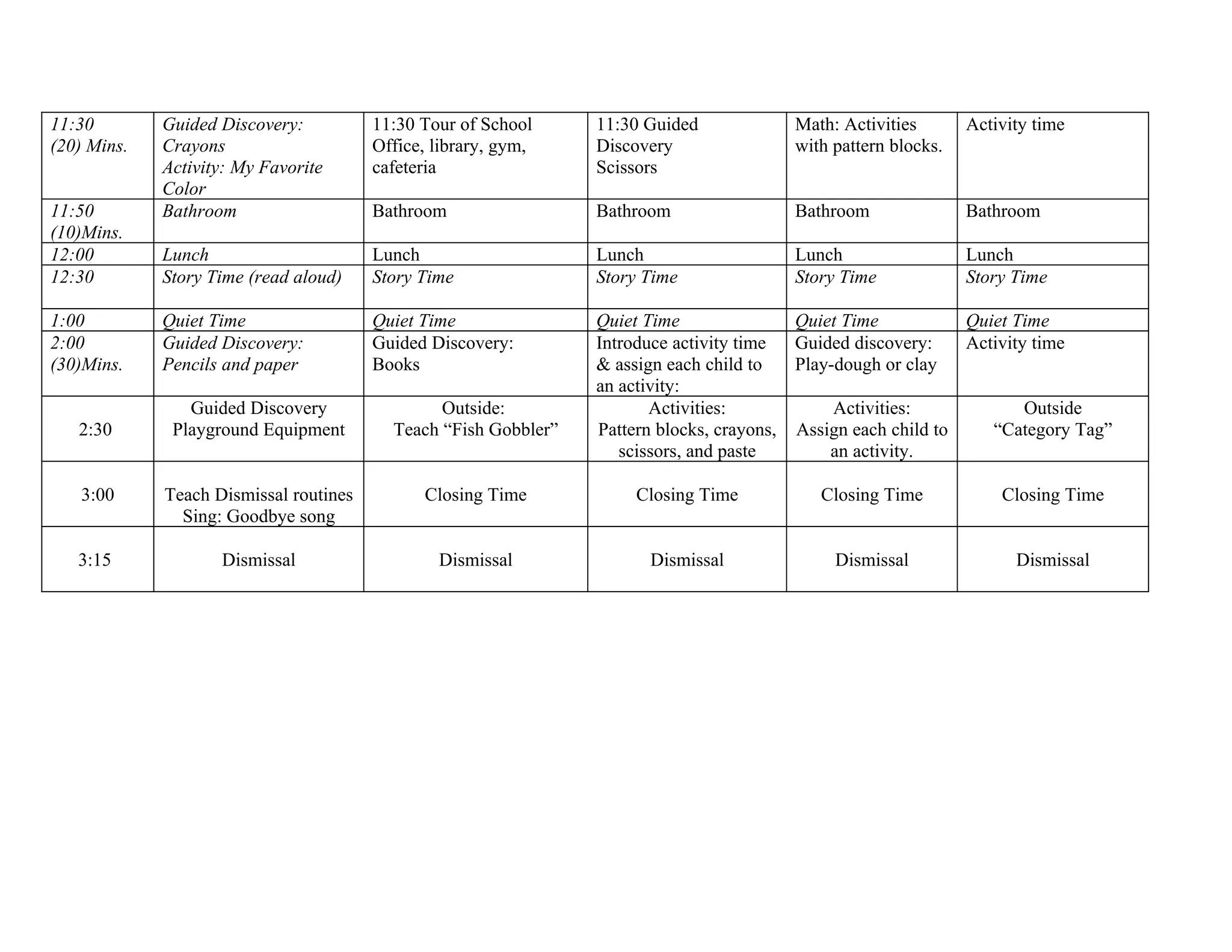 Pre K Week 1 09 10 | DOC