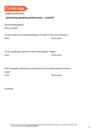 preliminary-assessing-speaking exam standardized | PDF