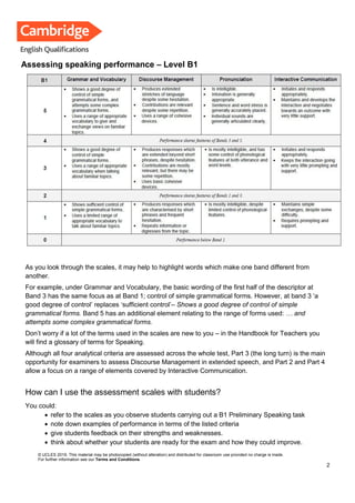 preliminary-assessing-speaking exam standardized | PDF