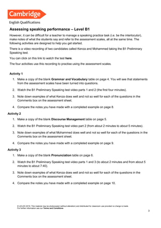 preliminary-assessing-speaking exam standardized | PDF