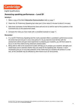 preliminary-assessing-speaking exam standardized | PDF