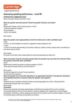 preliminary-assessing-speaking exam standardized | PDF