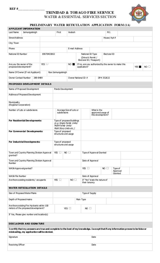 Preliminary application form (1 a) fire services