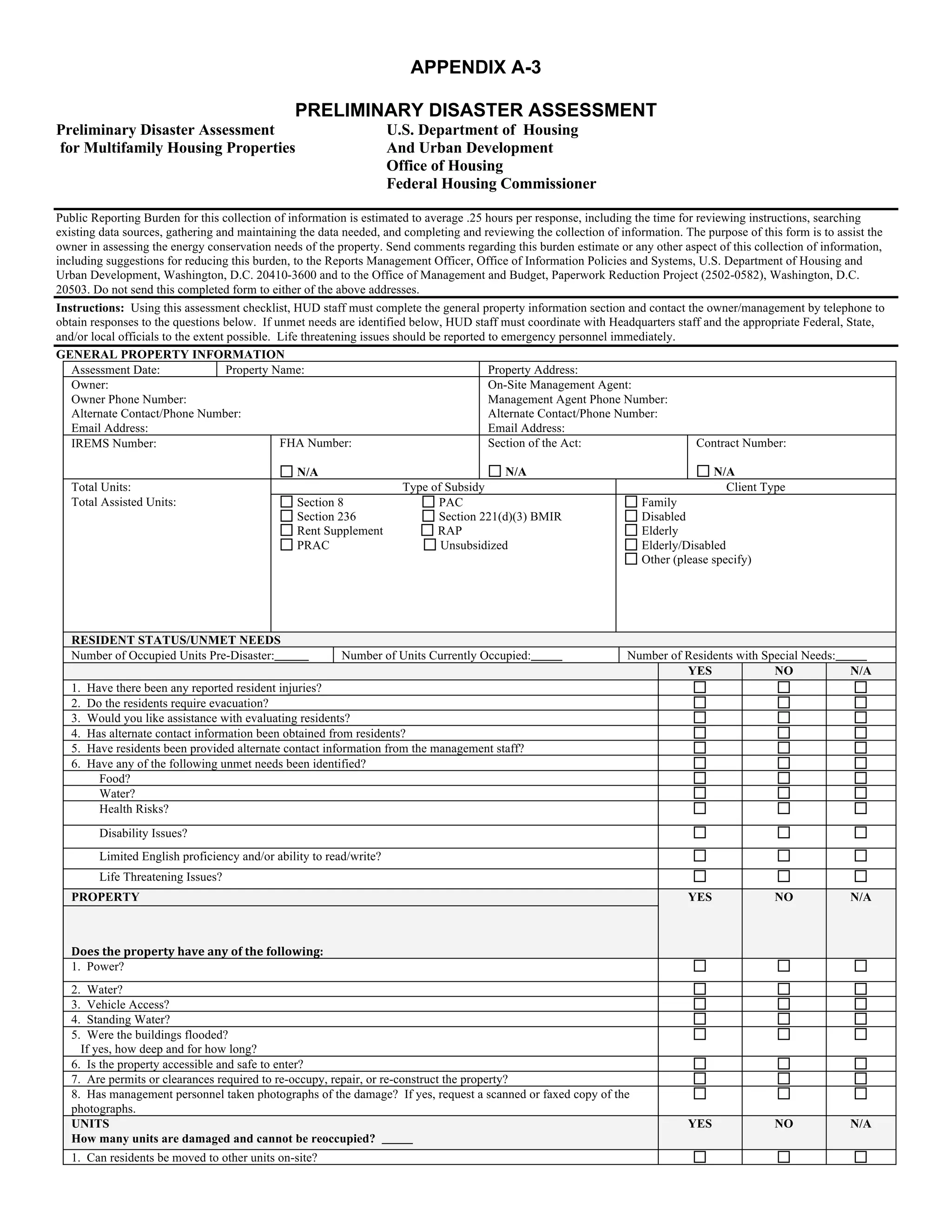 HUD Preliminary Damage Assessment Appendix A 3 | PDF