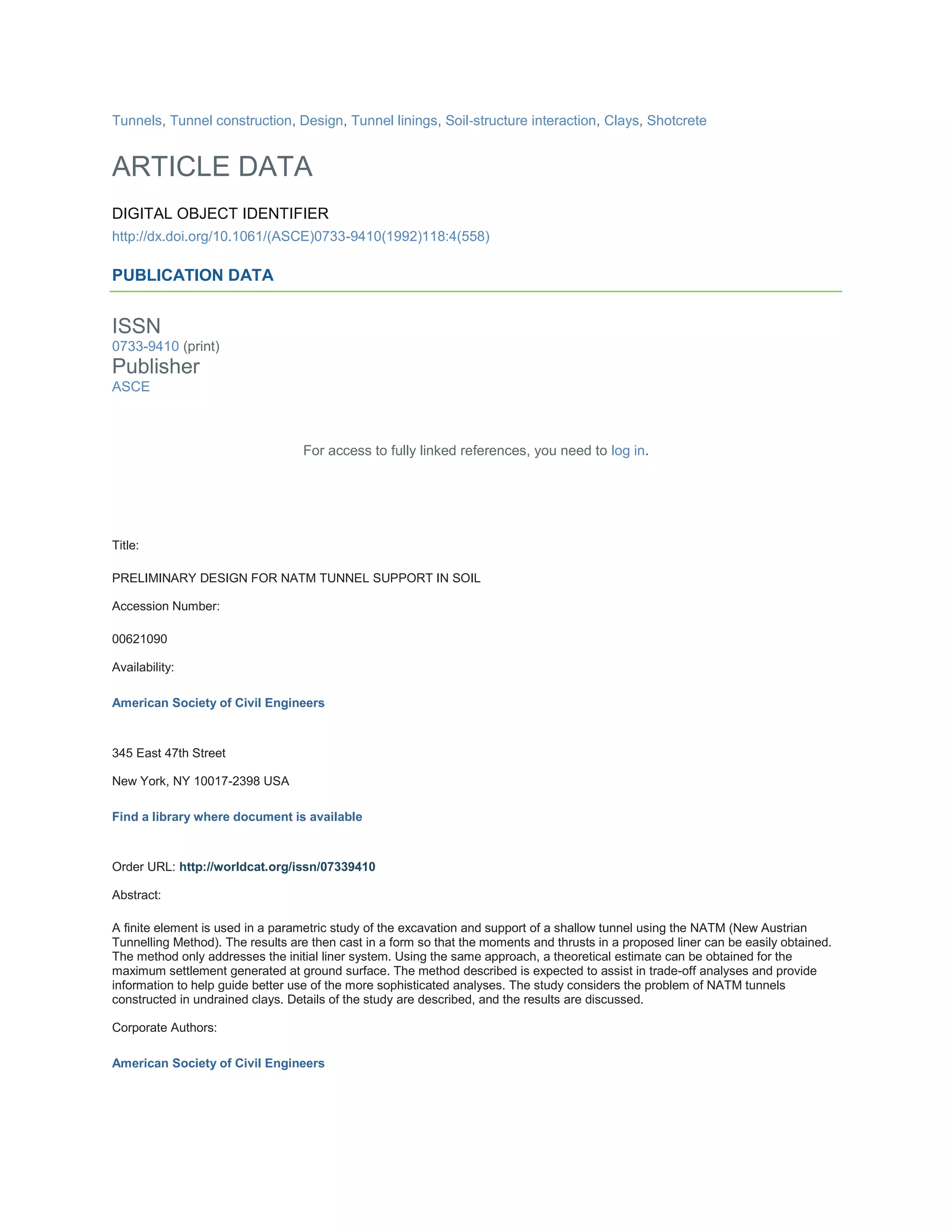 Preliminary design for natm tunnel support in soil | DOCX