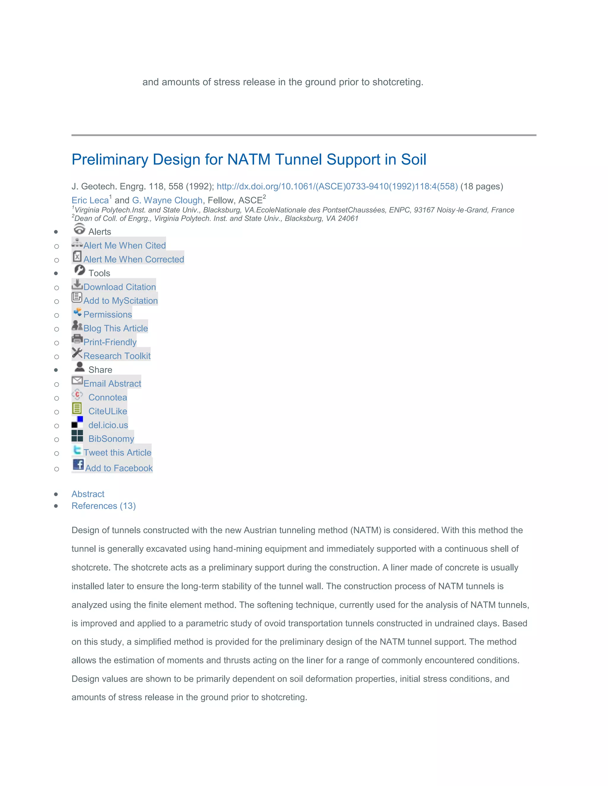 Preliminary design for natm tunnel support in soil | DOCX