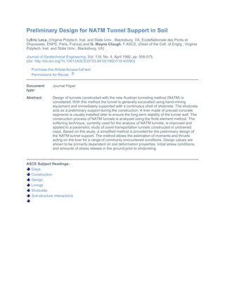 Preliminary design for natm tunnel support in soil | DOCX