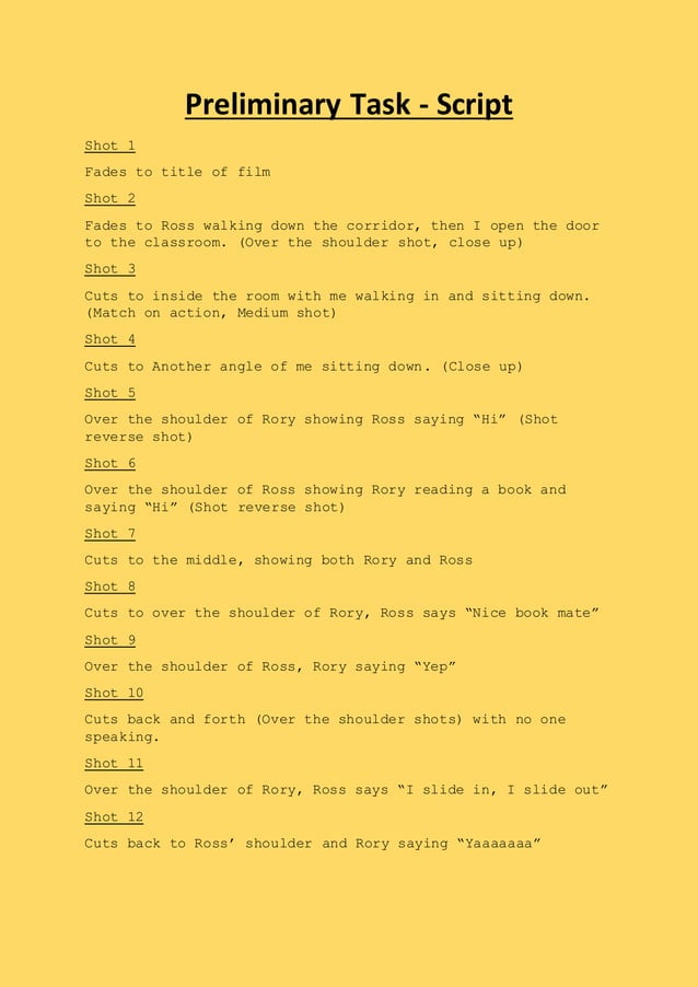 Preliminary task script | PDF