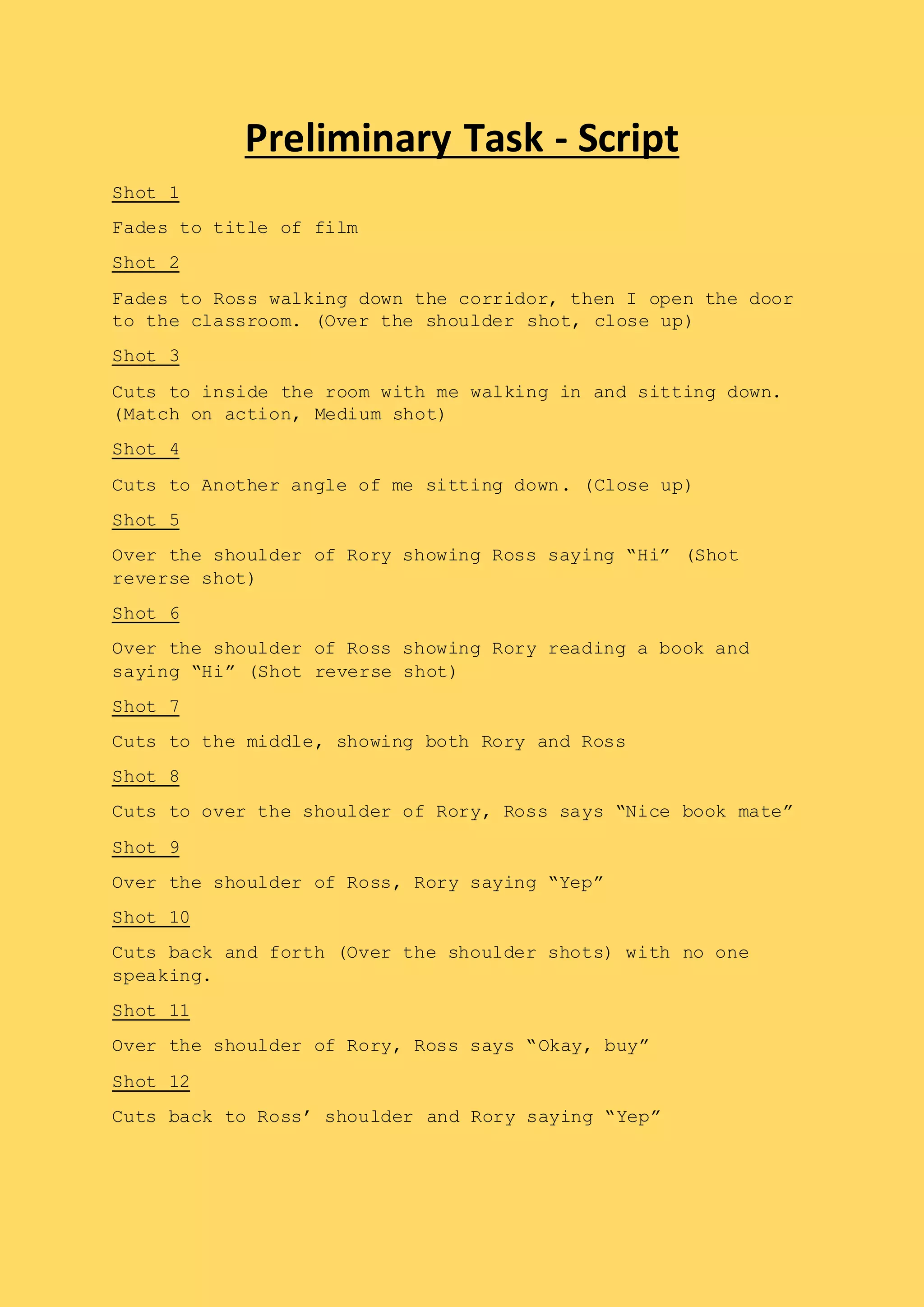 Preliminary task script | PDF