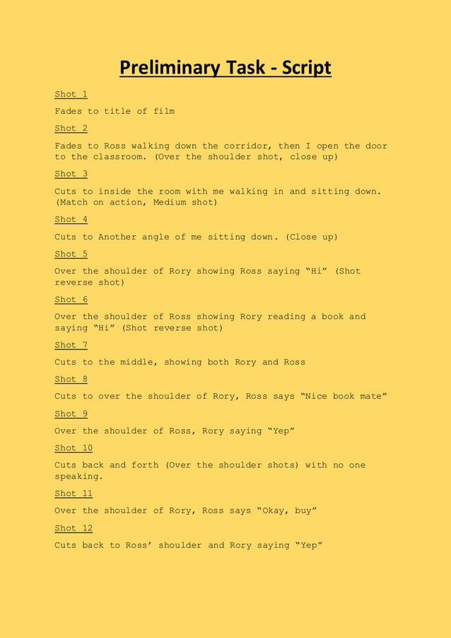 Preliminary task script | PDF