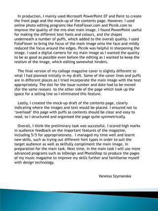 Preliminary task vanessa szymanska | PPTX | Desktop Publishing | Computer Software and Applications