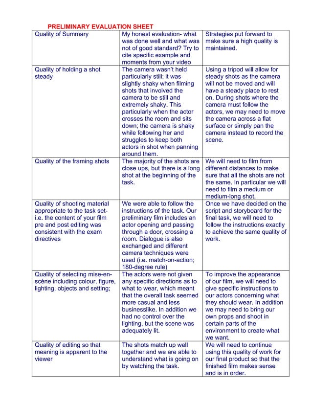 Preliminary Task Evaluation Report | DOC