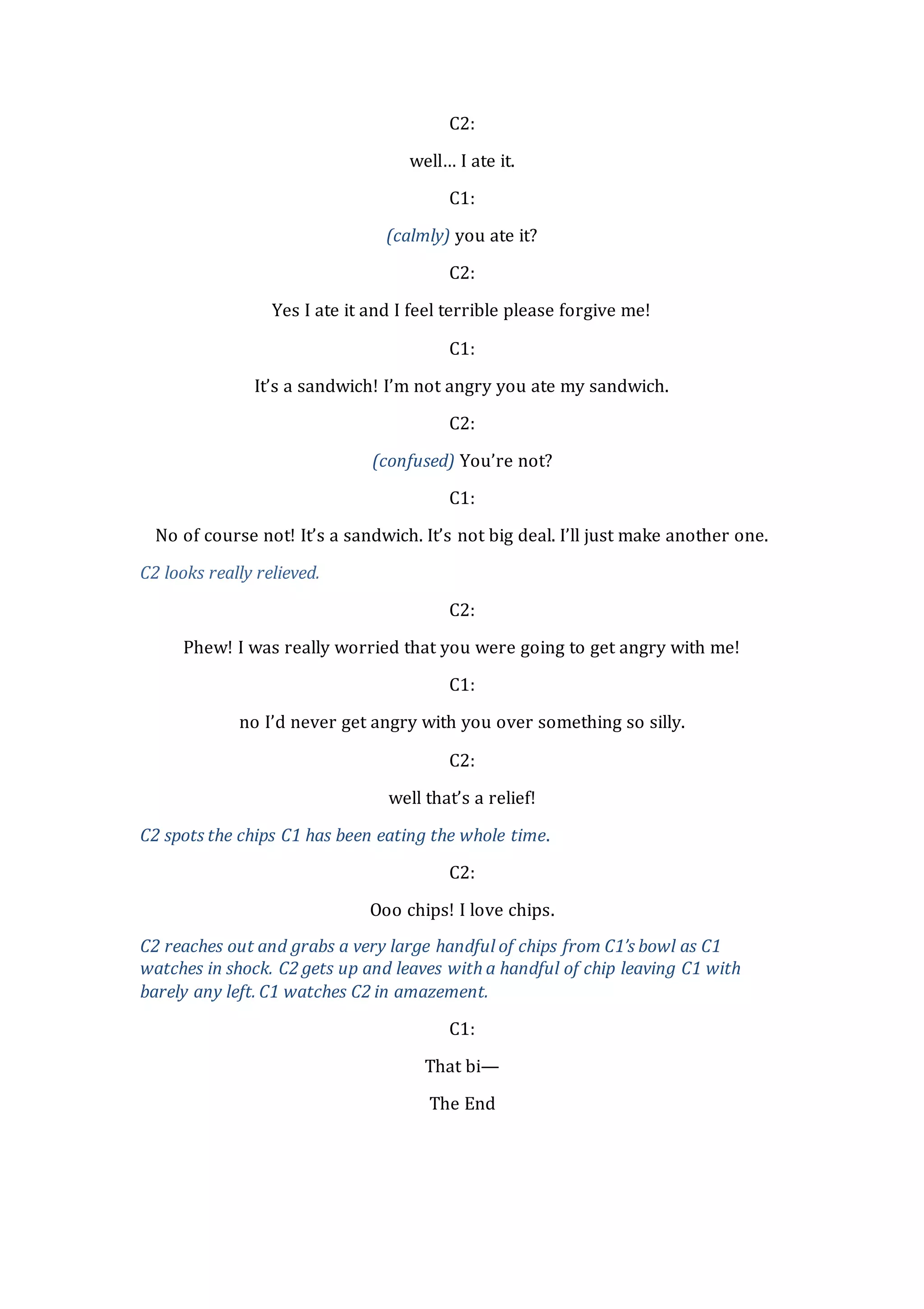Preliminary task script | DOCX | Food & Drink
