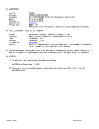 Kaaihue's Preliminary Title Report, as of Mar. 2021, dates back to 1970 ...