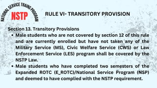 National Service training Act of 9163 -Rules and Regulation | PDF