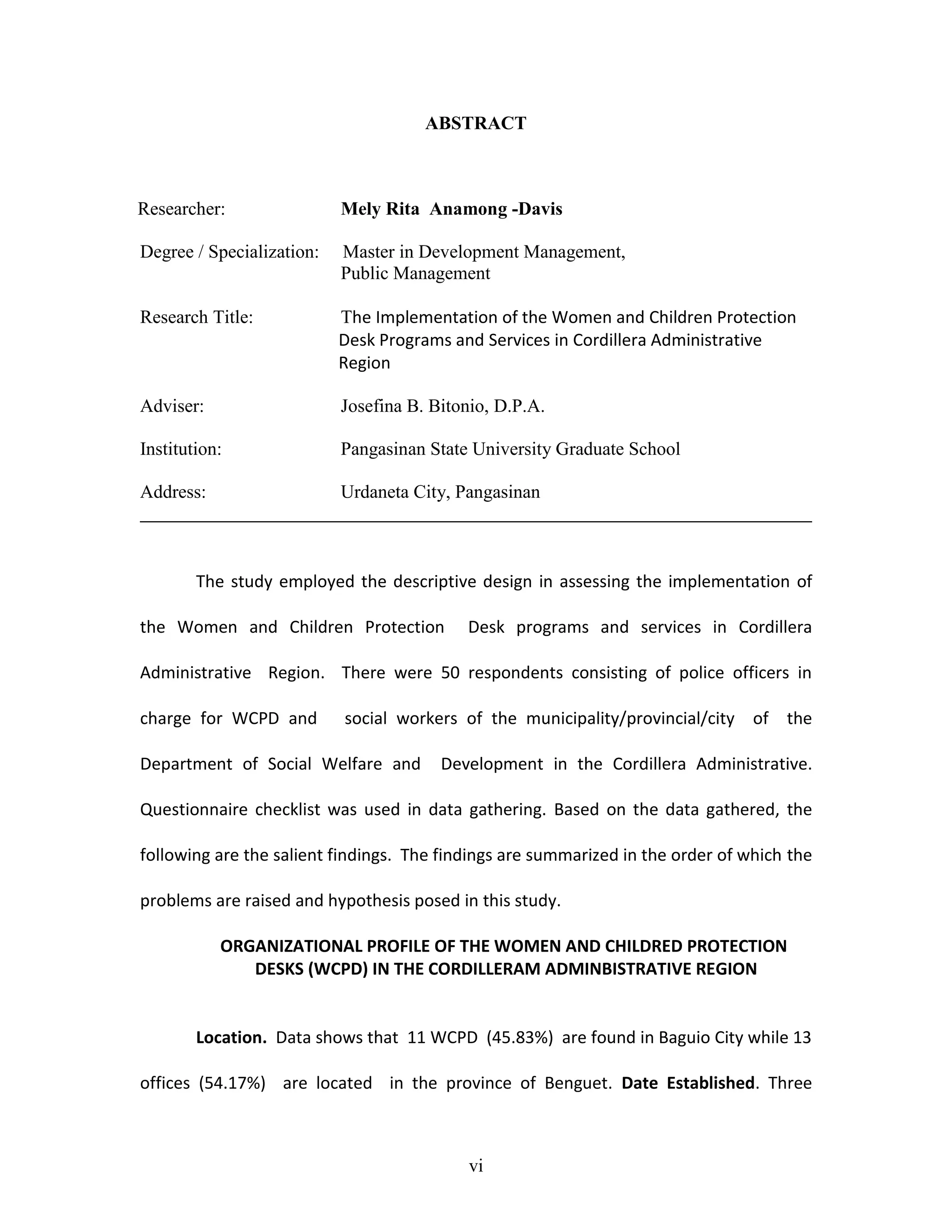 THE IMPLEMENTATION OF WOMEN AND CHILDREN PROTECTION DESK PROGRAM AND ...