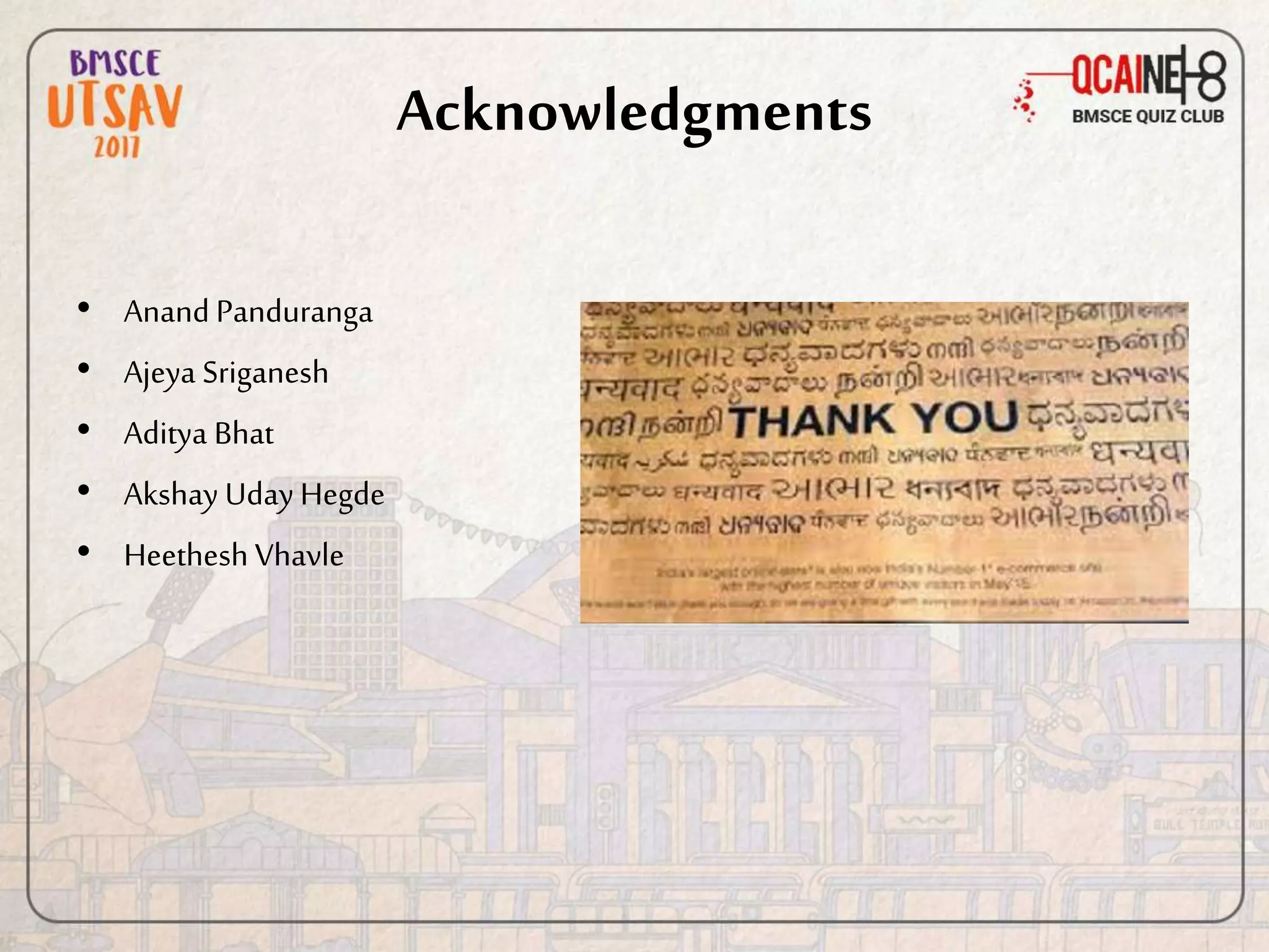 India Quiz - BMSCE UTSAV 2017 Prelims | PPTX | Documentary | Genres