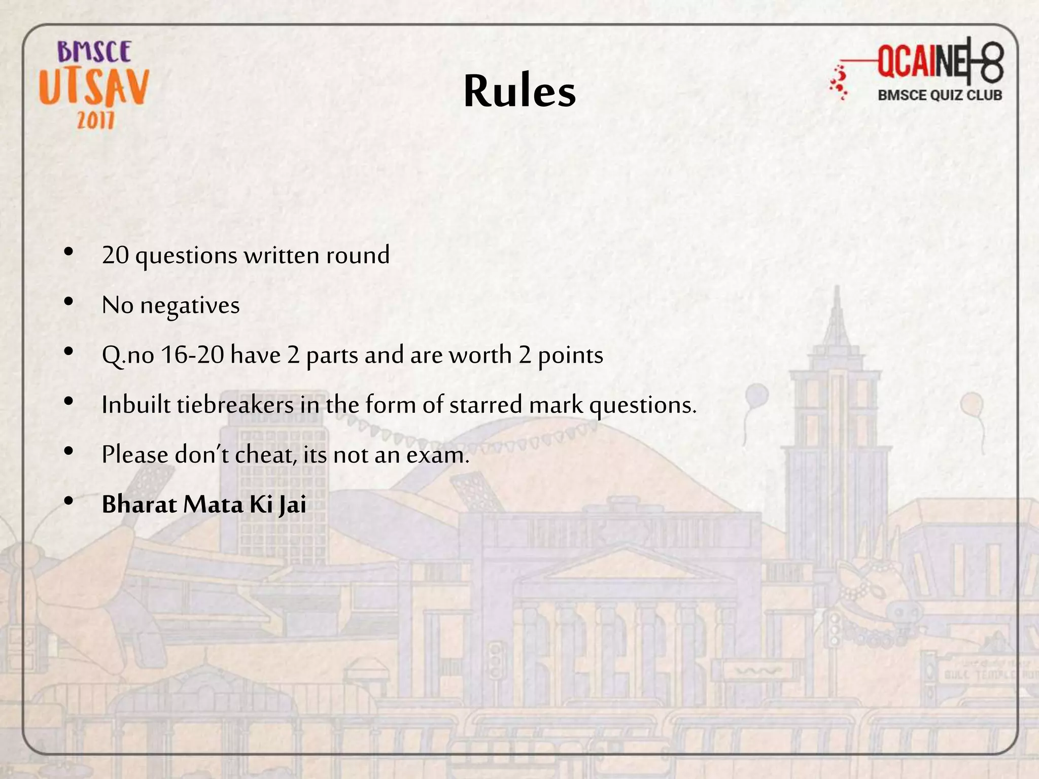 India Quiz - BMSCE UTSAV 2017 Prelims | PPTX | Documentary | Genres