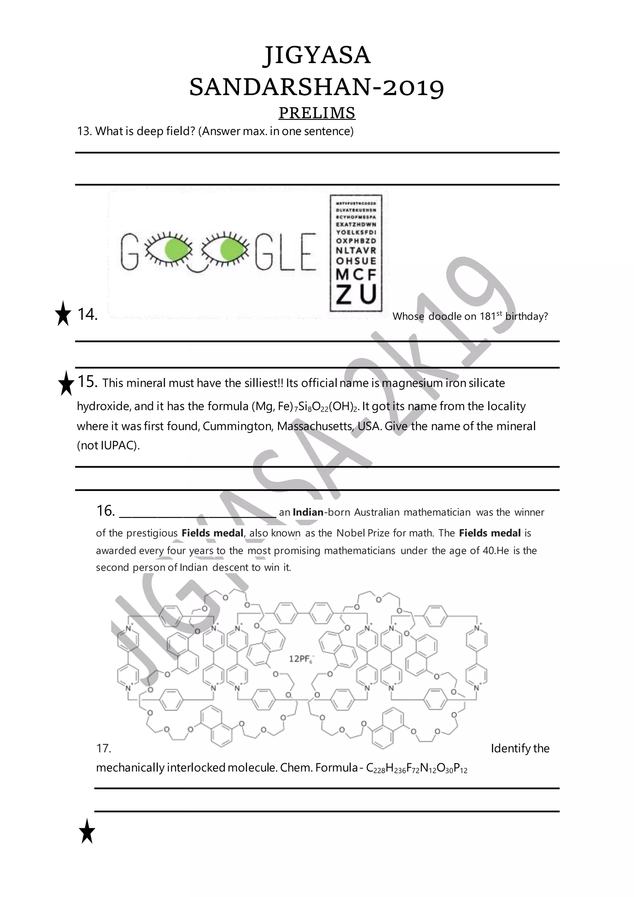 JIGYASA SCIENCE QUIZ Prelims | DOCX