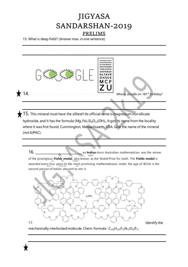 JIGYASA SCIENCE QUIZ Prelims | DOCX