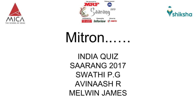 Saarang 2017 India Quiz prelims with Answers | PPT
