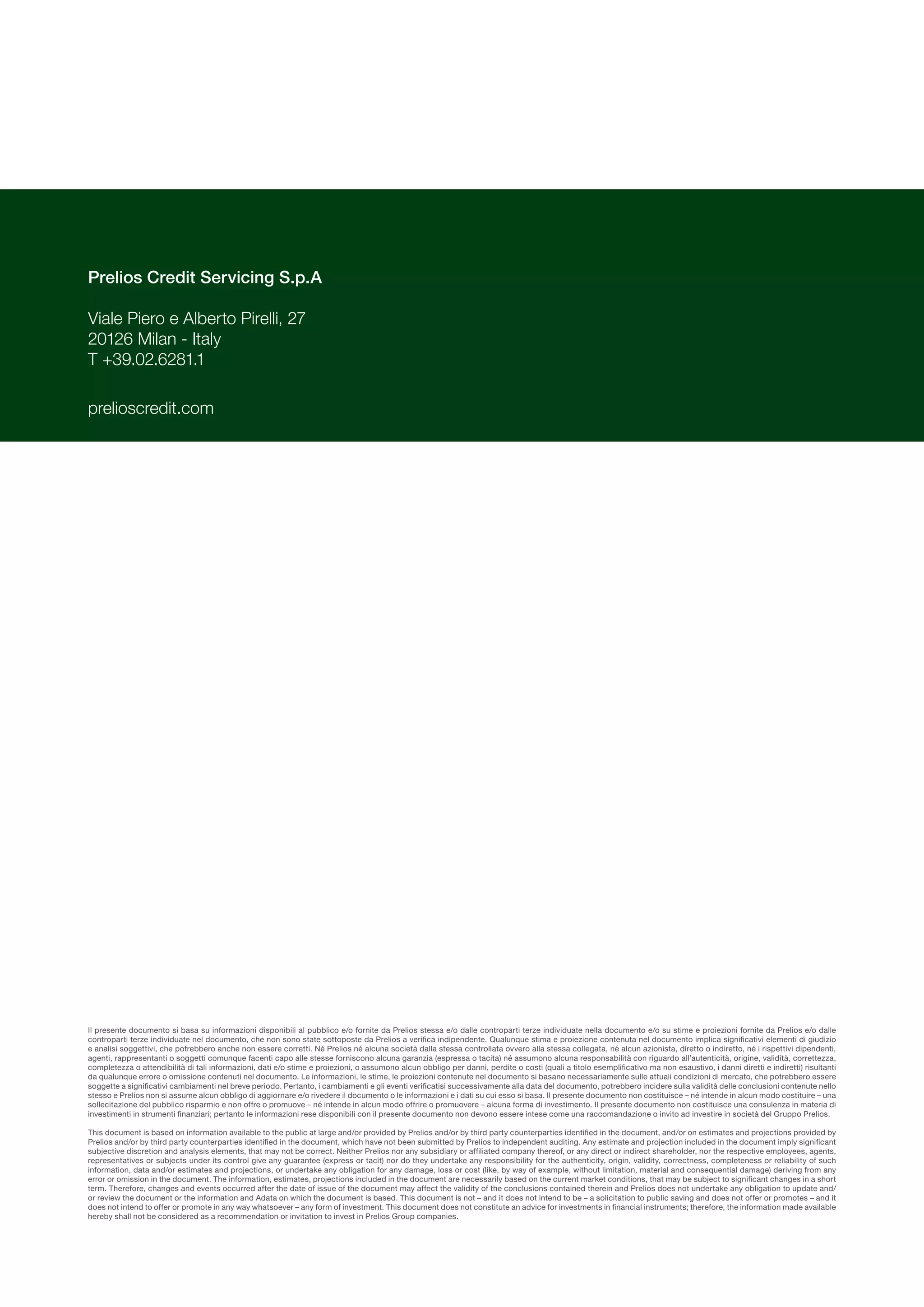 Prelios Credit Servicing - Gestione dei crediti in sofferenza (non ...
