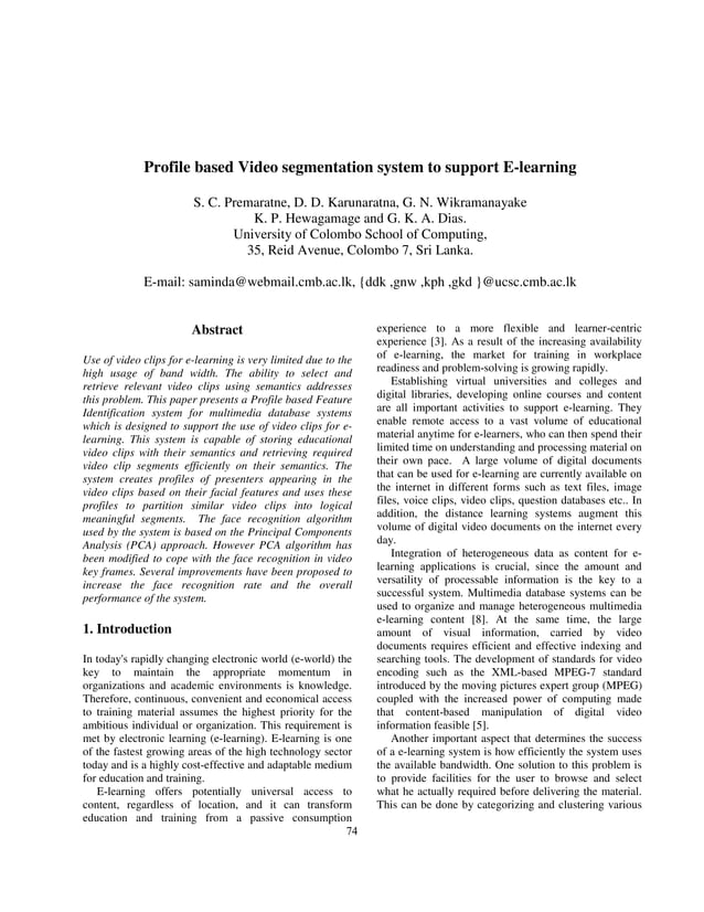 Profile based Video segmentation system to support E-learning | PDF