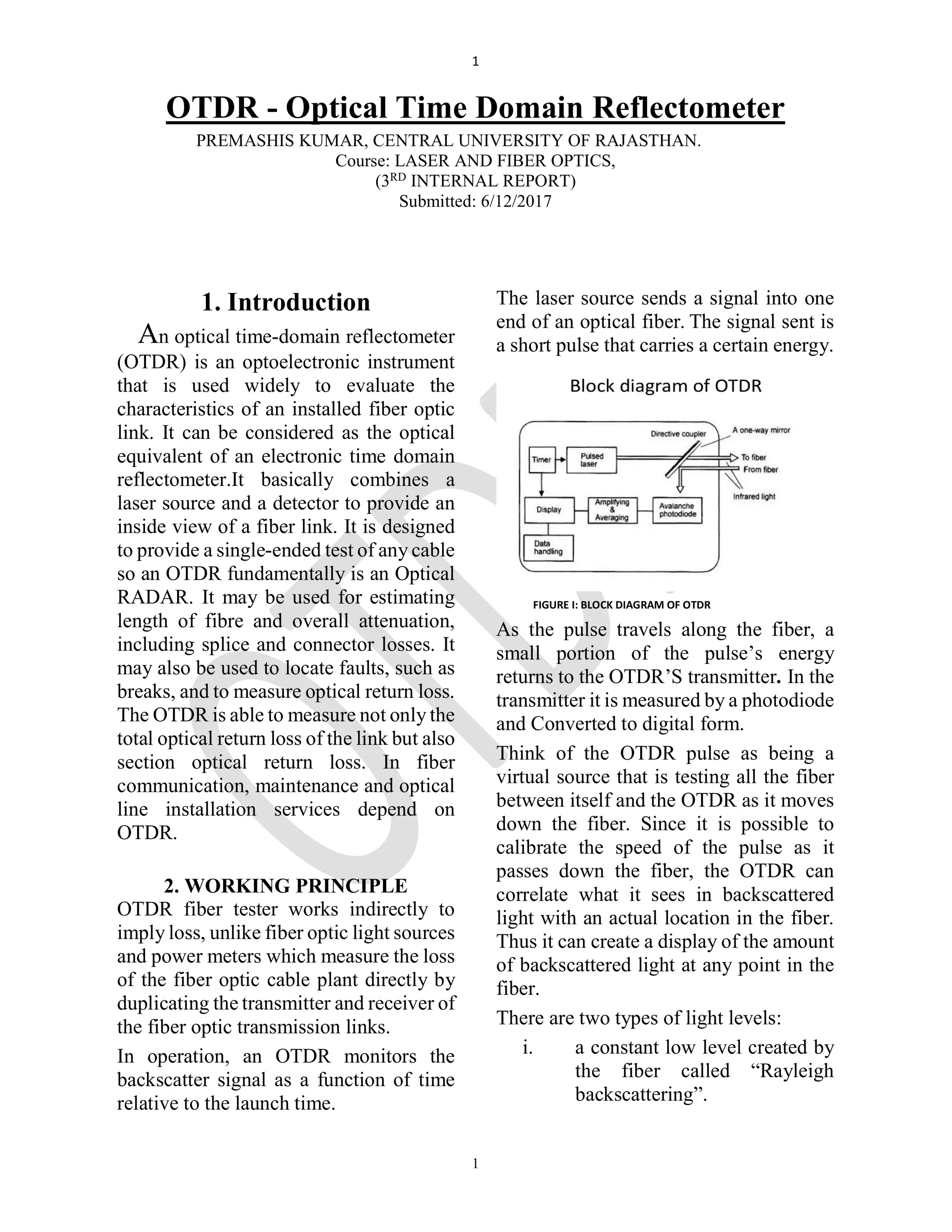 OPTICAL TIME DOMAIN REFLECTOMETRY-OTDR | PDF