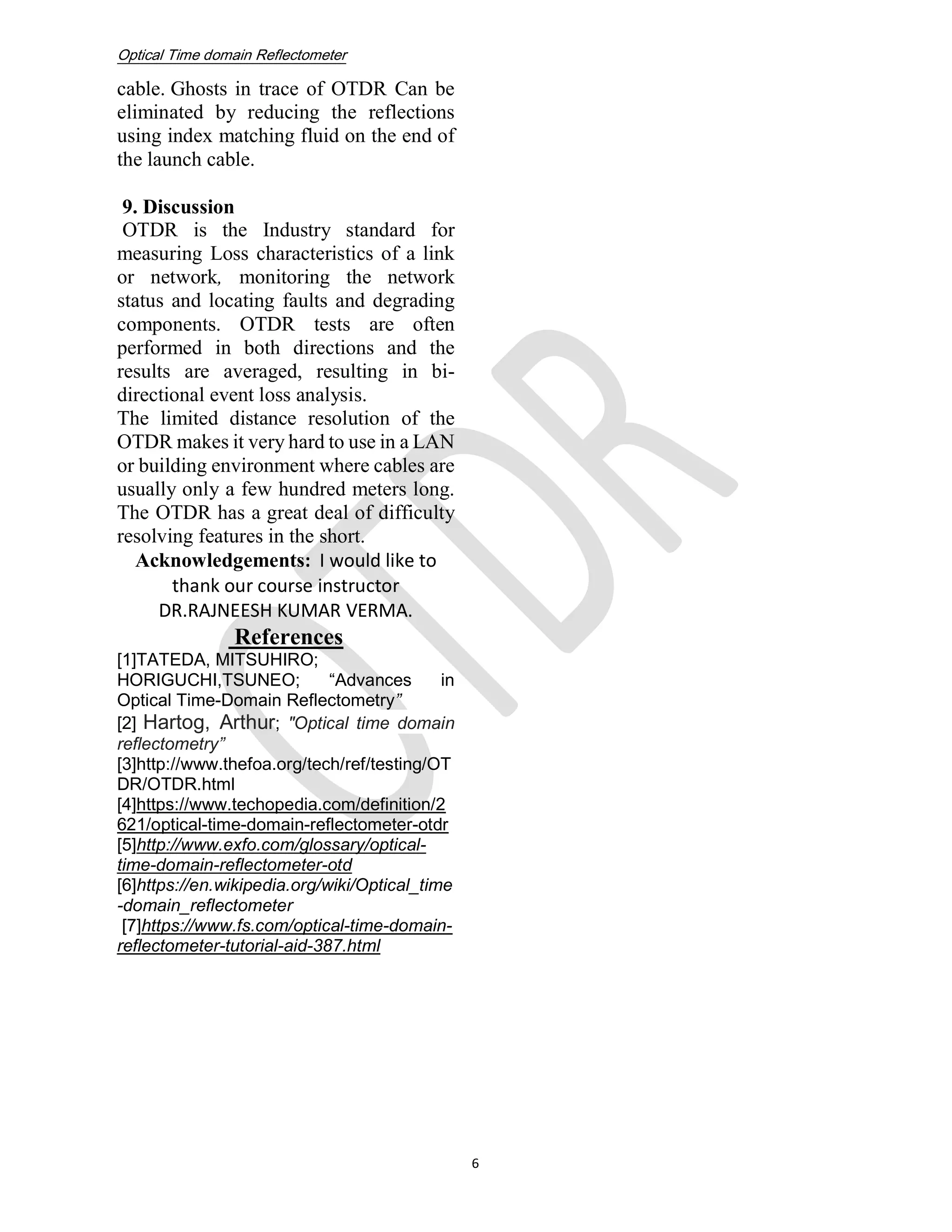 OPTICAL TIME DOMAIN REFLECTOMETRY-OTDR | PDF | Physics | Science