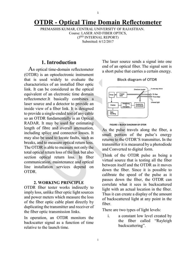 OPTICAL TIME DOMAIN REFLECTOMETRY-OTDR | PDF | Physics | Science