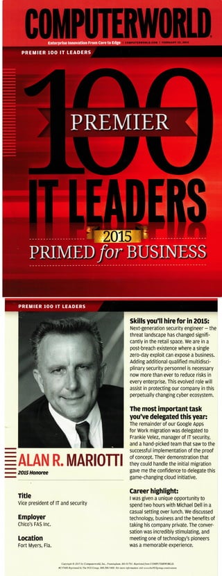 Computerworld Premier 100 IT Leadership Awards | Alan Mariotti | PDF