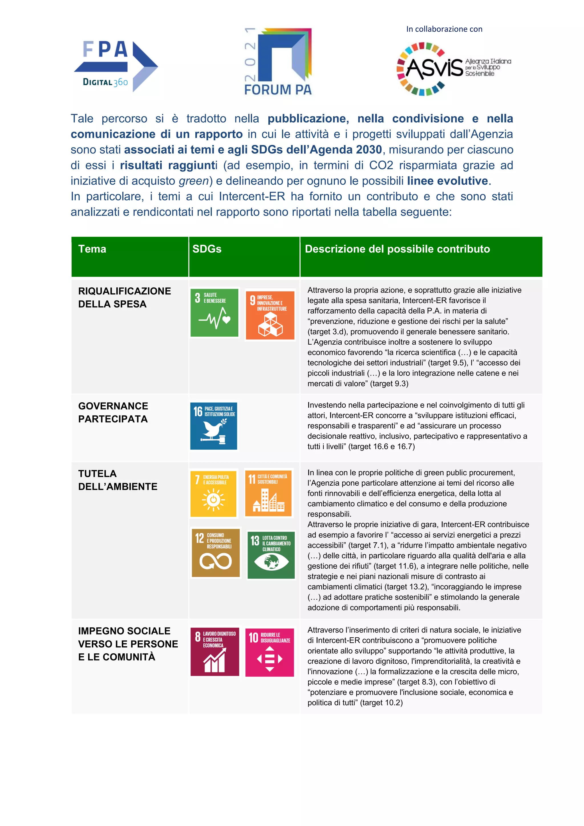 Il contributo di Intercent-ER all'Agenda 2030 e agli obiettivi di ... Il contributo di Intercent-ER all'Agenda 2030 e agli obiettivi di ...