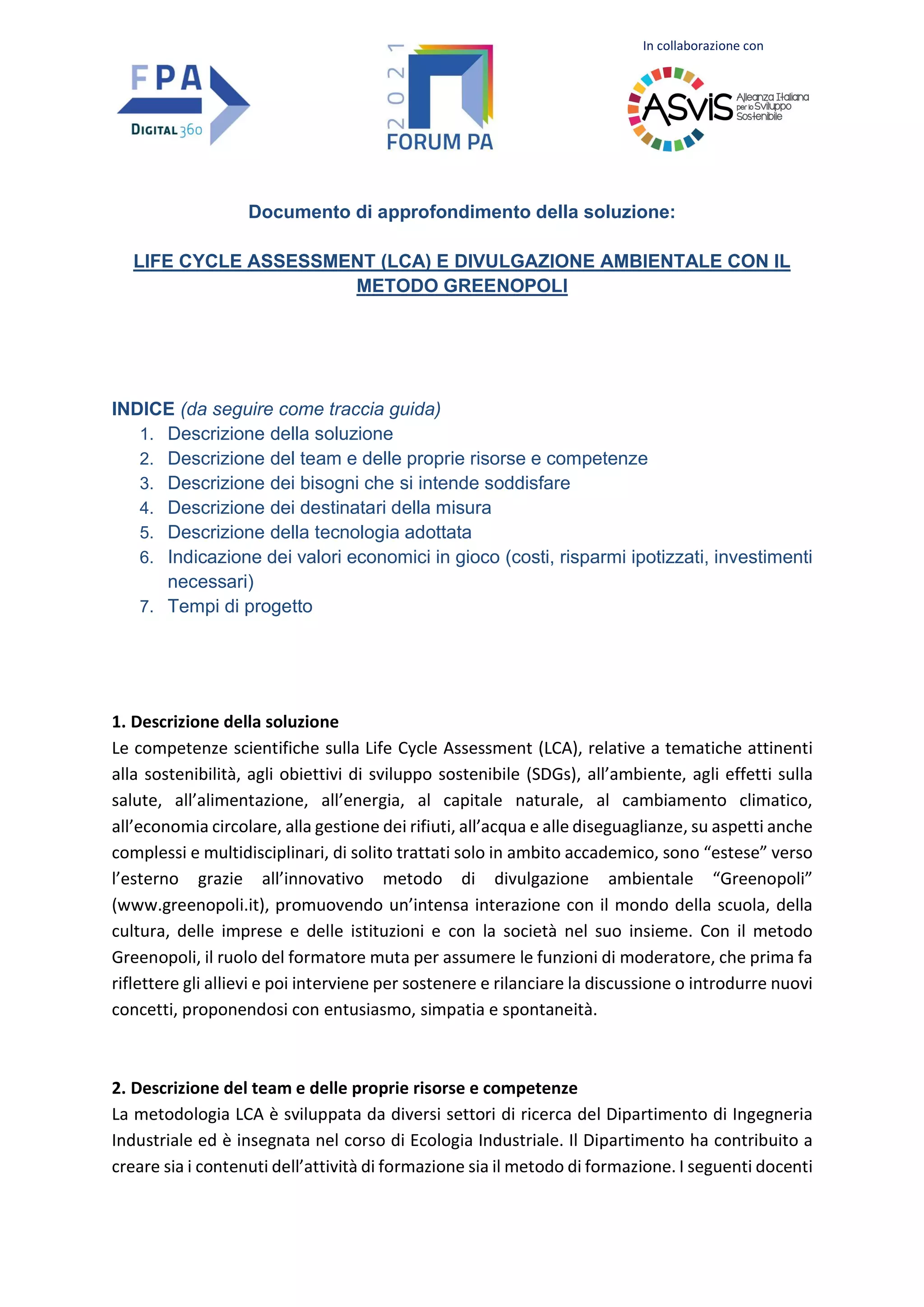 LIFE CYCLE ASSESSMENT (LCA) E DIVULGAZIONE AMBIENTALE CON IL METODO ...