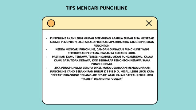 Dasar Penulisan Stand Up Comedy (Premis, Setup, Punchline) | PPT
