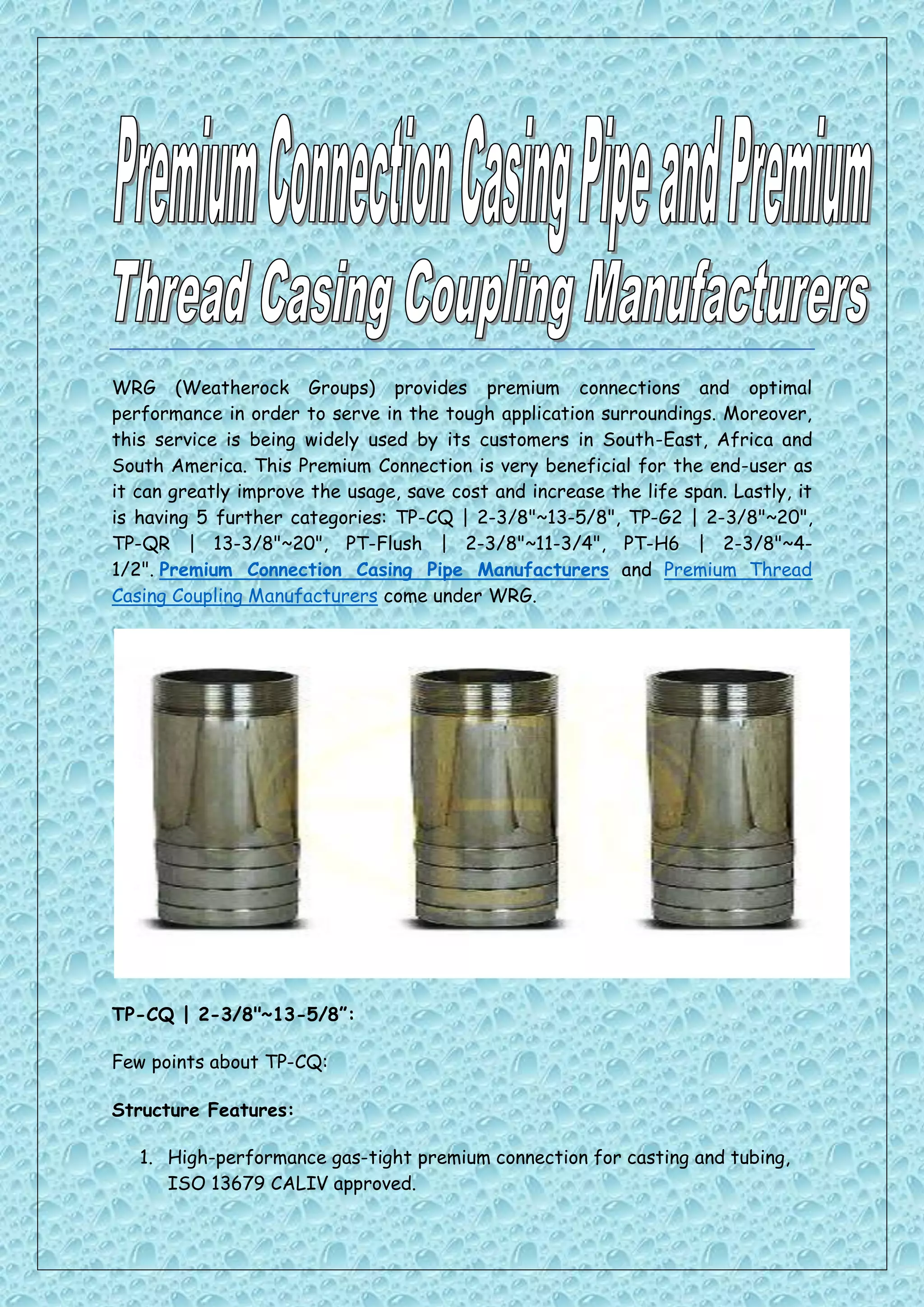 Premium Connection Casing Pipe and Premium Thread Casing Coupling ...